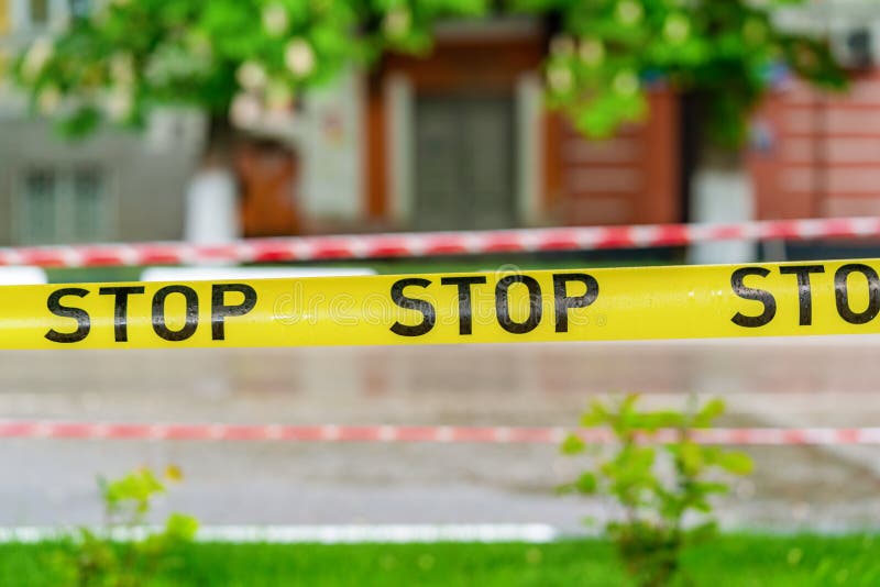 Inscription Stop on Yellow Tape Stock Photo - Image of epidemic ...