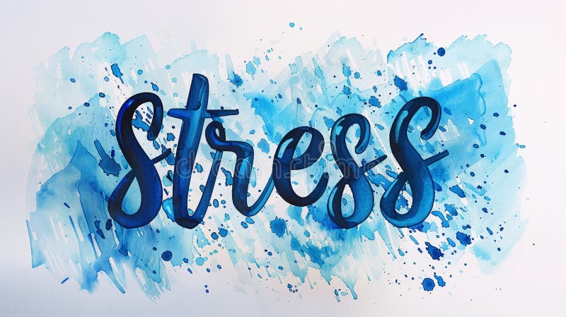 The Inscription "stress" on a Blue Watercolor Drawing Stock ...