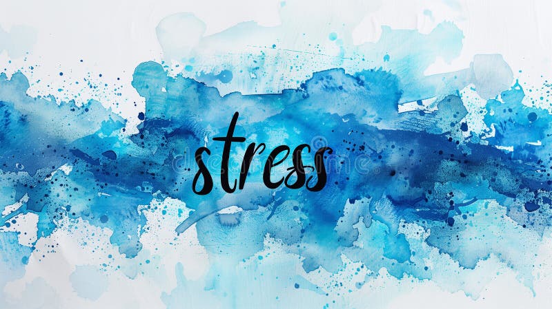 The Inscription "stress" on a Blue Watercolor Drawing Stock Image ...