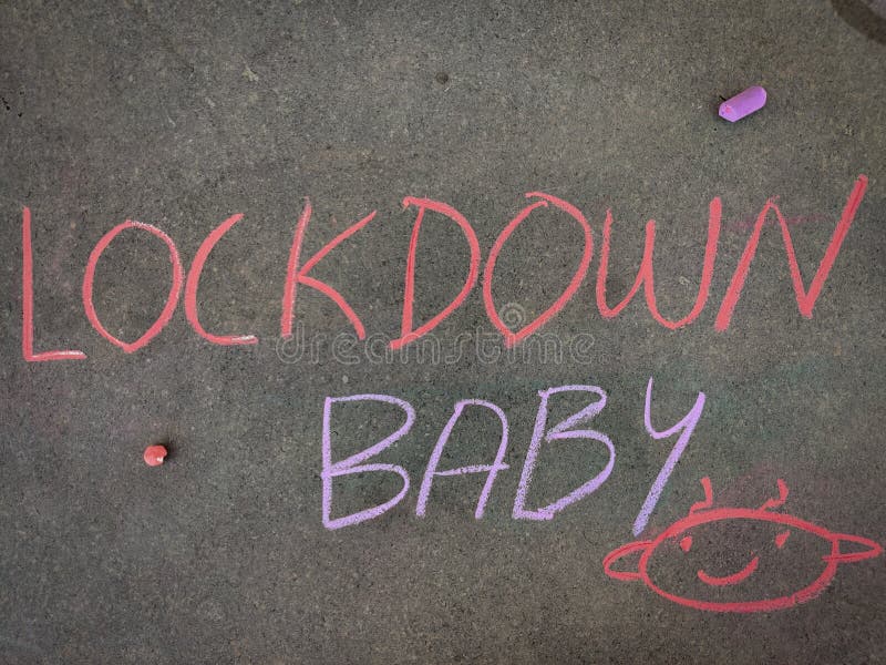 Lockdown Baby with Hand Drawn Baby Head. Using Color Chalk Pieces Stock ...
