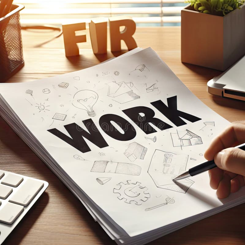 Inscription Work on a Stack of Papers. Ai Generative Stock Illustration ...