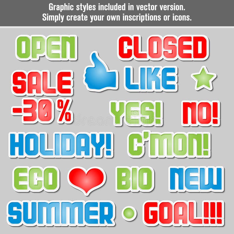 Inscriptions and Icons in One Graphic Style Stock Vector - Illustration ...