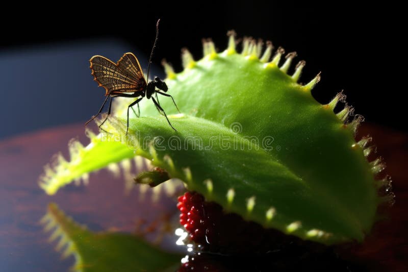 Insect Casting a Shadow on a Venus Flytrap, Anticipating Capture Stock ...