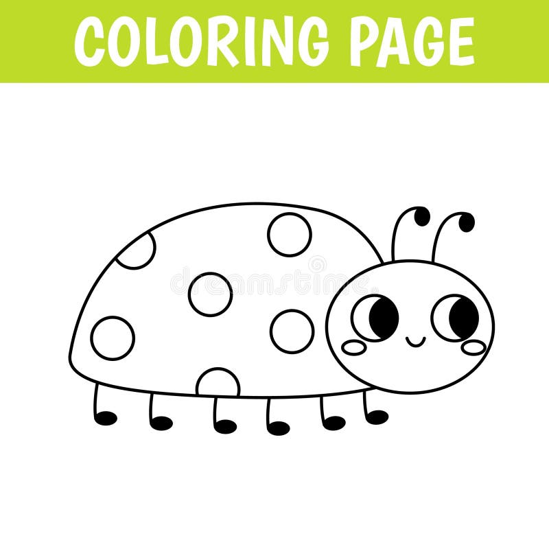 Insect Coloring Page, Cute Print with Line Ladybug. Printable Worksheet ...