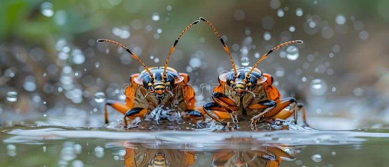 Insect Duet: a Puddle Performance. Concept Nature Photography, Macro ...