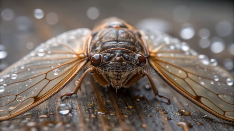 Insect Emerging from Shell in Nature Closeup View of Cicada with Bubble ...