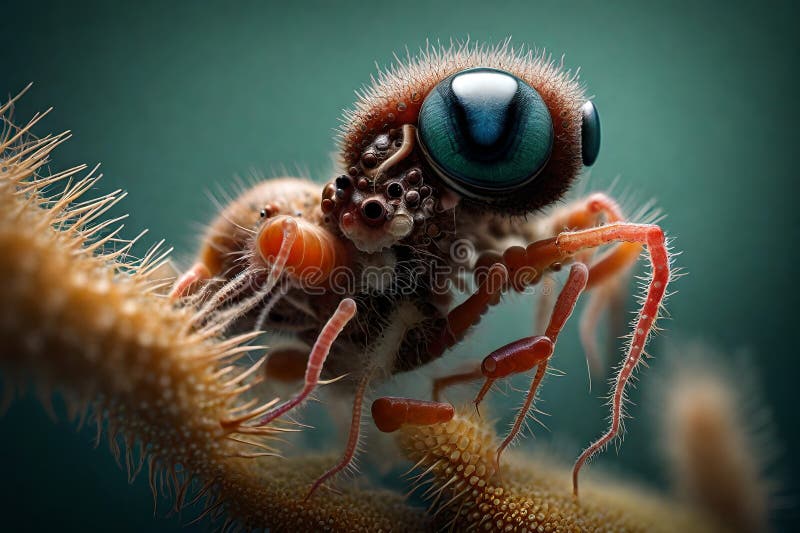 Insect Odyssey: Hyper Realistic Macroscopic Close-Up of Tiny Spider Fly ...
