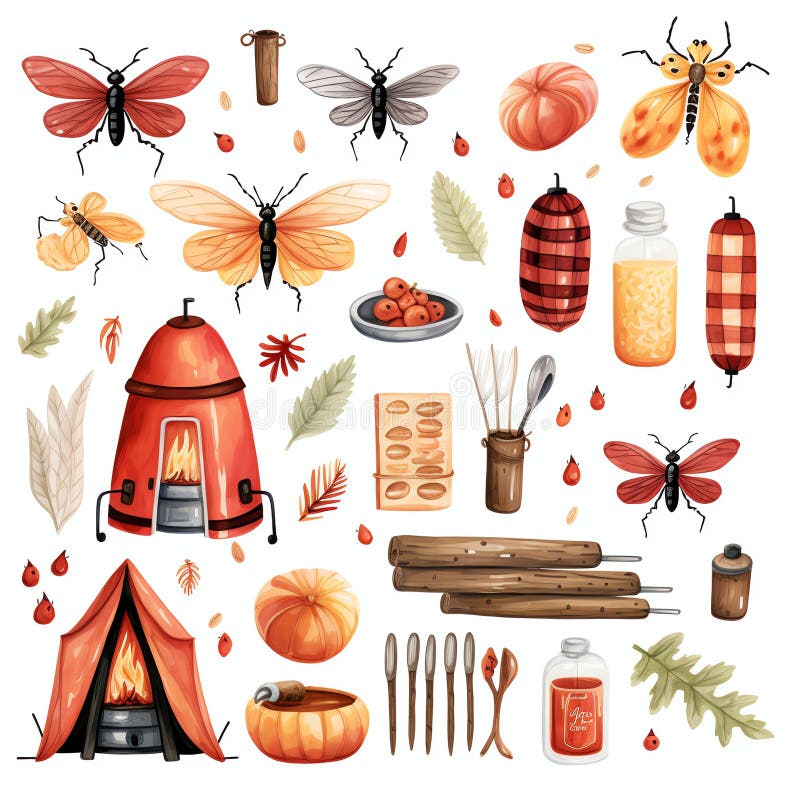 Insect Repellent Autumn Fall Watercolor Illustration Stock Illustration ...
