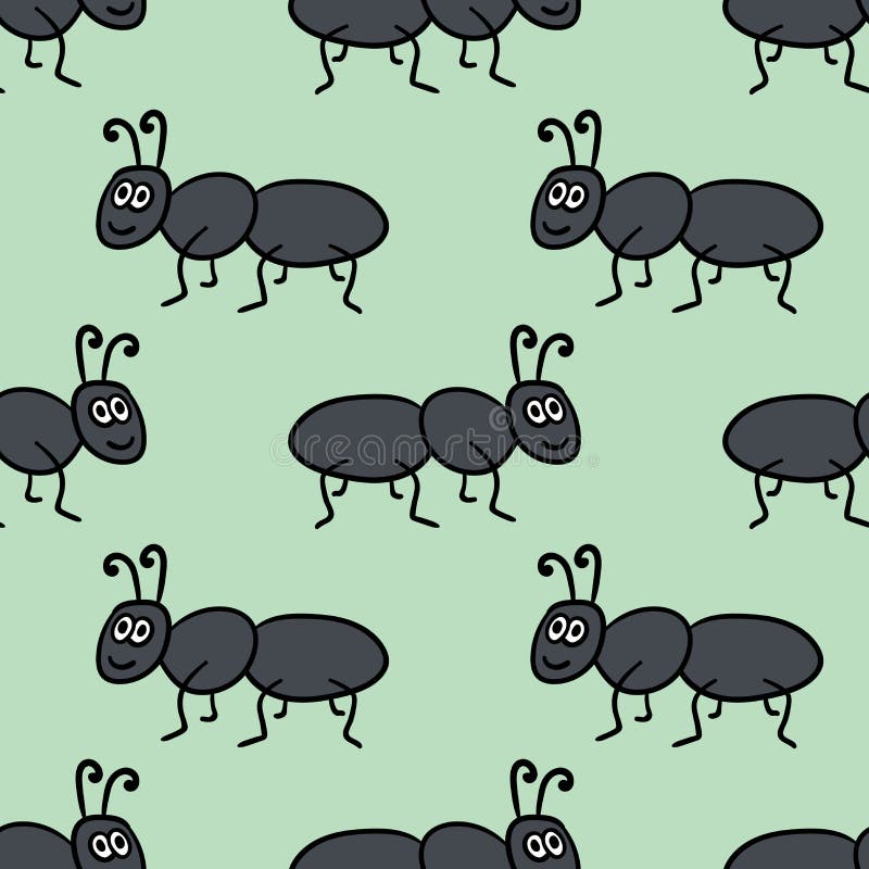 Seamless Pattern with Cute Cartoon Doodle Linear Ant Stock Vector ...