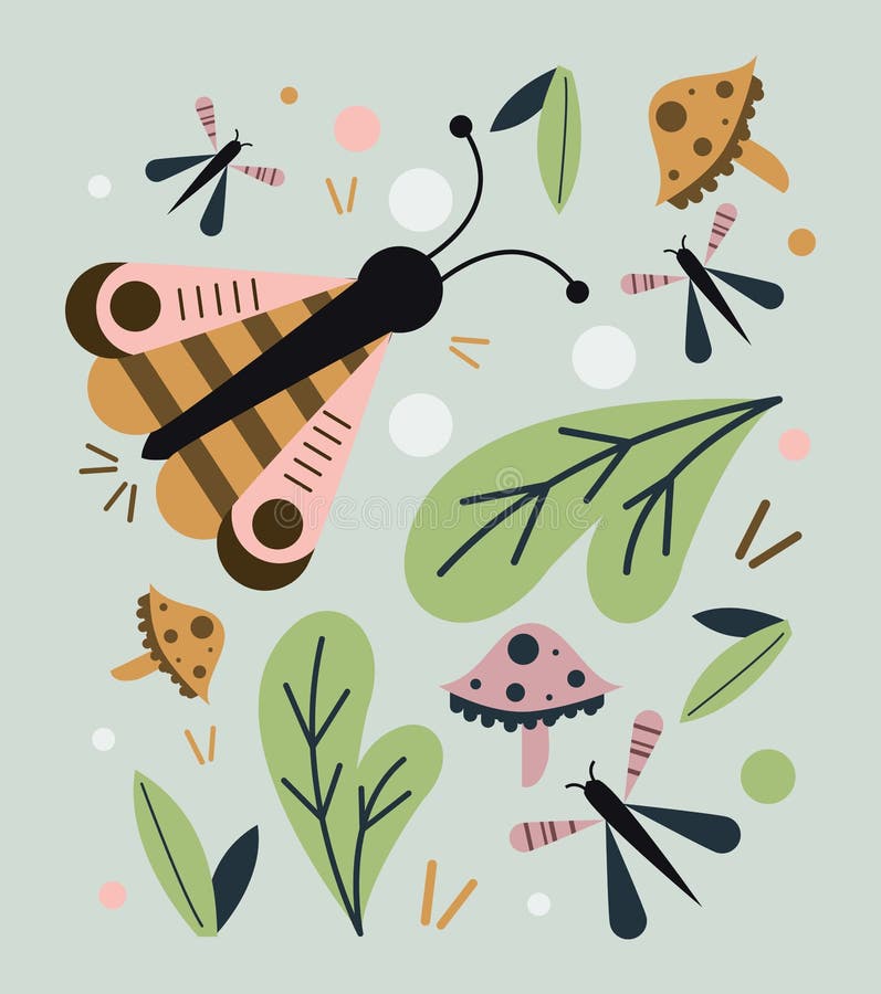 Insectes De Printemps Et Feuilles Illustration Stock - Illustration du ...