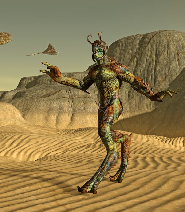 Insectoid Alien Taking a Stroll Stock Illustration - Illustration of ...