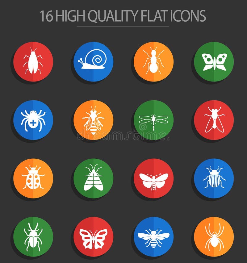 Insectos 16 iconos planos ilustración del vector. Ilustración de icono ...