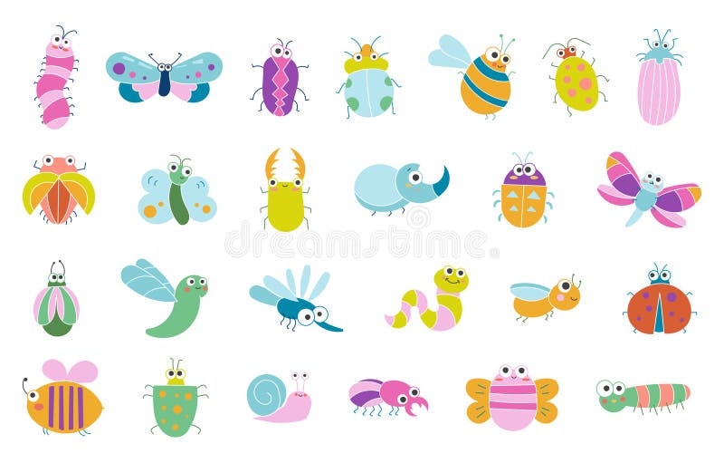 Insects Cartoon Characters. Small Animals Stock Vector - Illustration ...