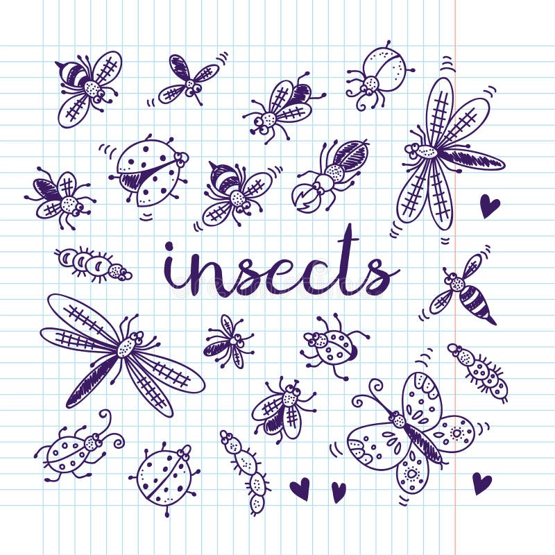 Insects doodle set stock vector. Illustration of hand - 199575816