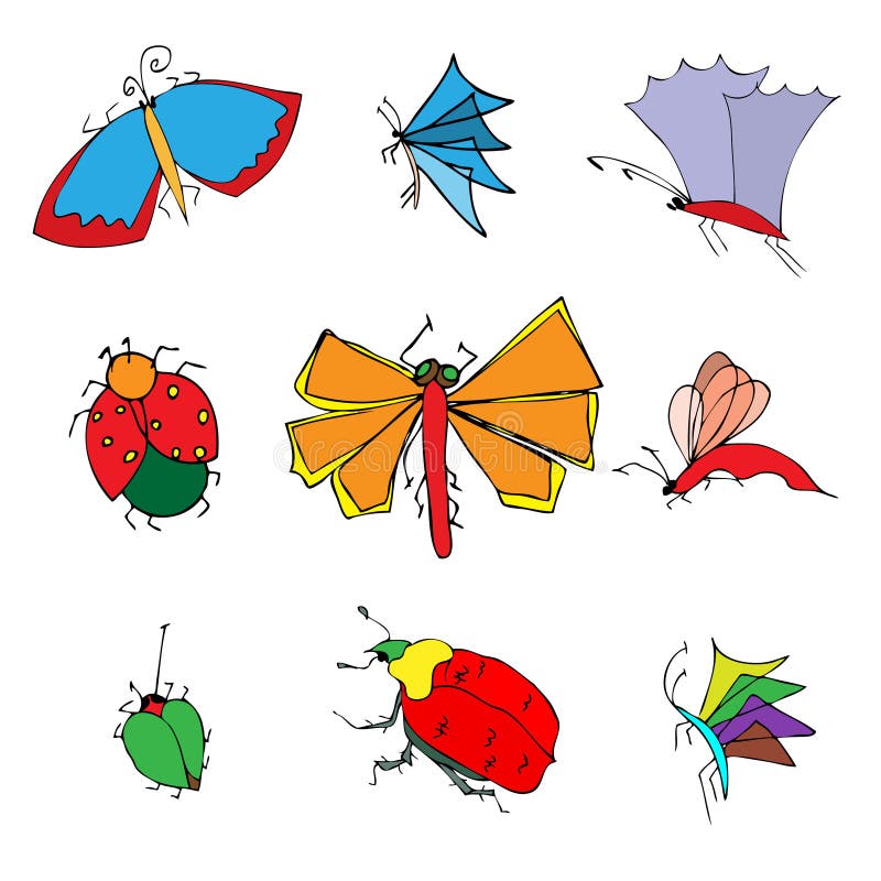 Insects doodle set stock vector. Illustration of retro - 58916125