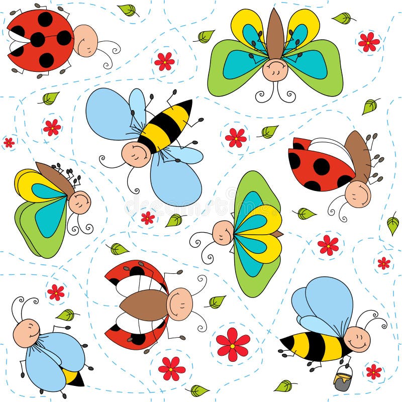 Insects Drawing Seamless Pattern Stock Illustration - Illustration of ...