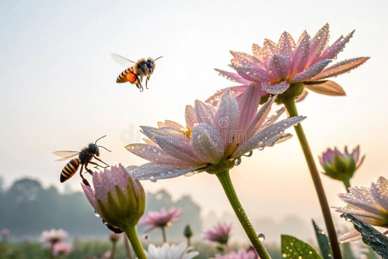 Insects Feeding on Flower Nectar Stock Illustration - Illustration of ...