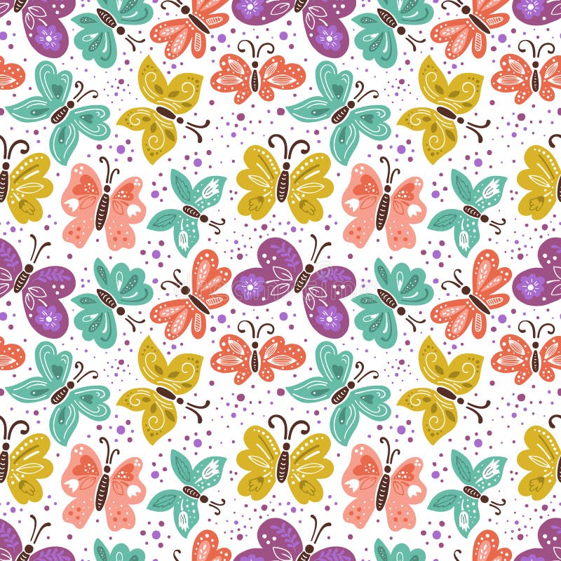 Insects and Flowers Seamless Background. Butterflies Spring Pattern ...