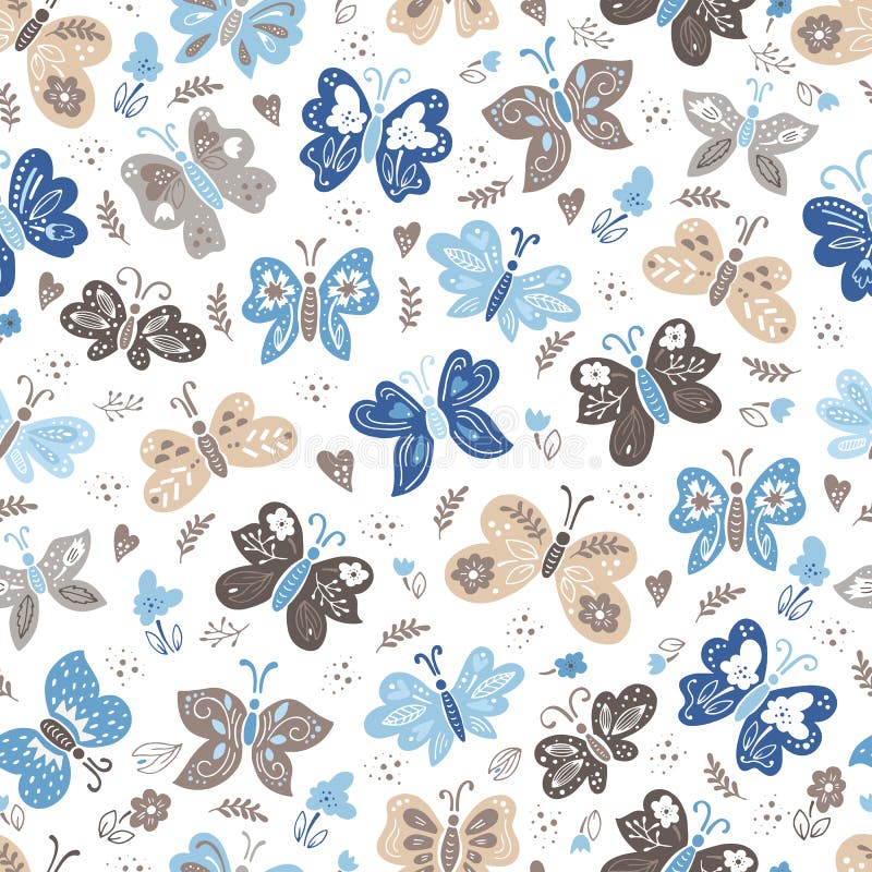 Insects and Flowers Seamless Background. Butterflies Spring Pattern ...