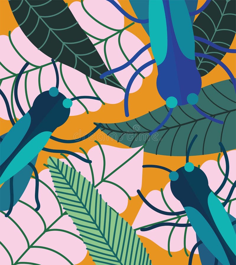 Insects in Foliage Leaves Nature Decoration Background Stock Vector ...