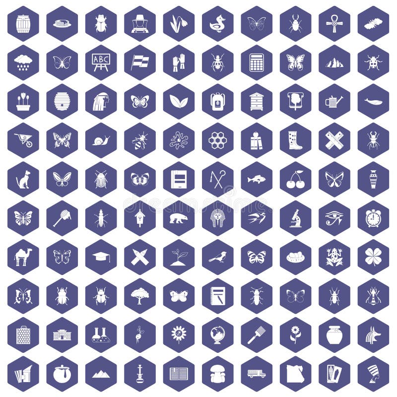 100 Insects Icons Hexagon Purple Stock Vector - Illustration of gloves ...
