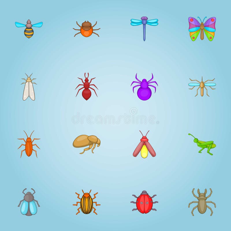 Insects Icons Set, Cartoon Style Stock Vector - Illustration of gnat ...