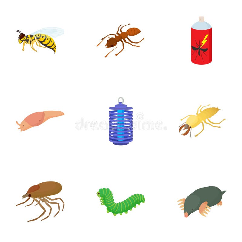 Insects Icons Set, Cartoon Style Stock Illustration - Illustration of ...