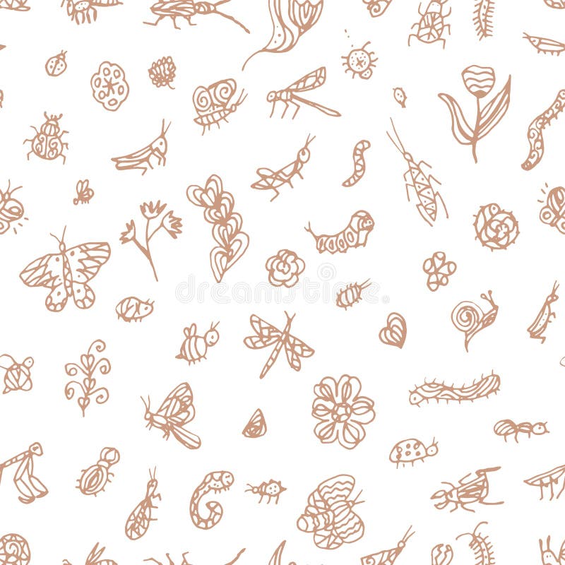 Insects Linear Pattern - Vector Seamless Texture or Background with ...