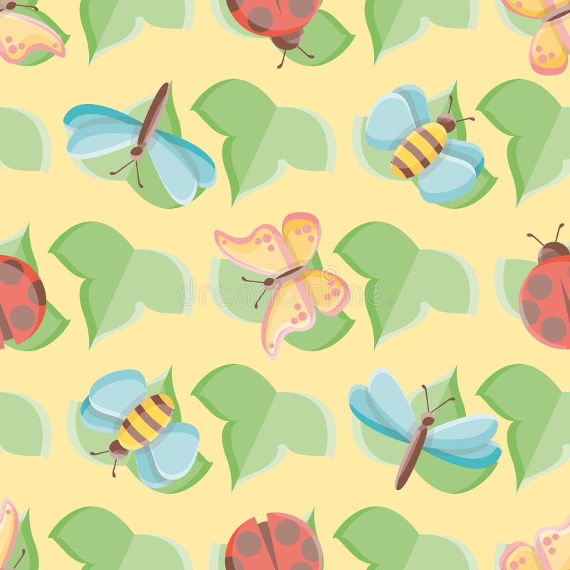 Insects Over Leaves Vector Repeat Pattern Stock Vector - Illustration ...