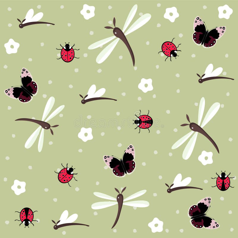 Insects Seamless Floral Pattern Stock Vector - Illustration of natural ...