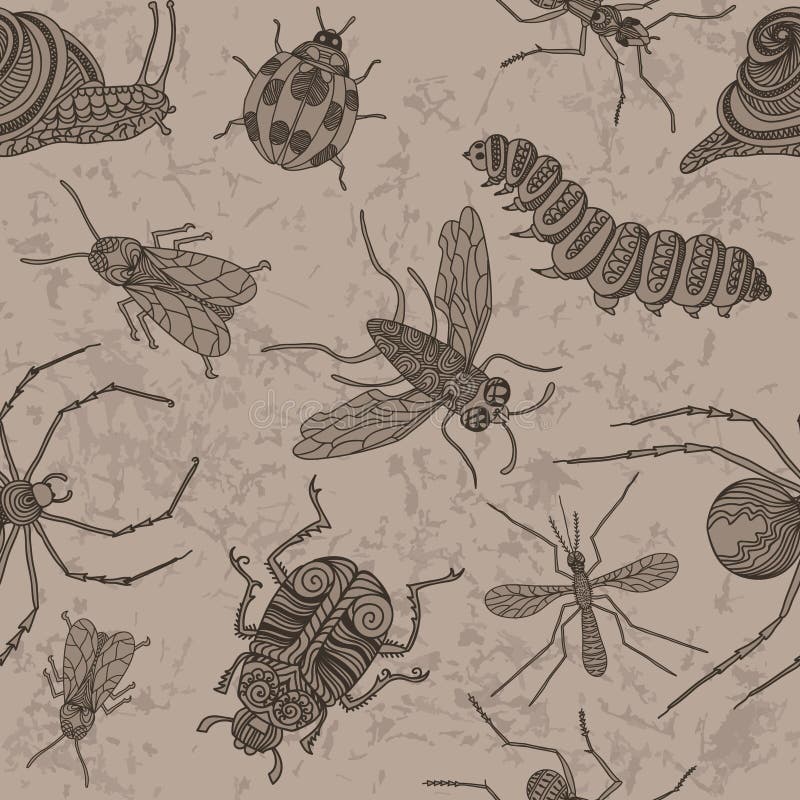 Insects. Seamless on the Old Background. Stock Vector - Illustration of ...