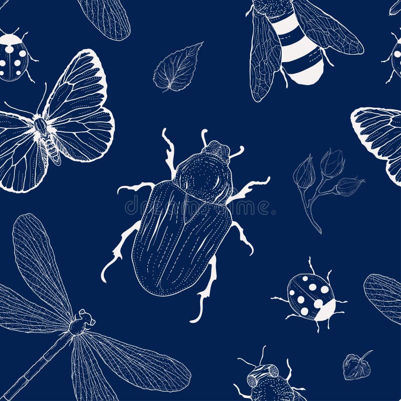 Bee Vector Seamless Pattern. Hand Drawn Insect Background Stock Vector ...