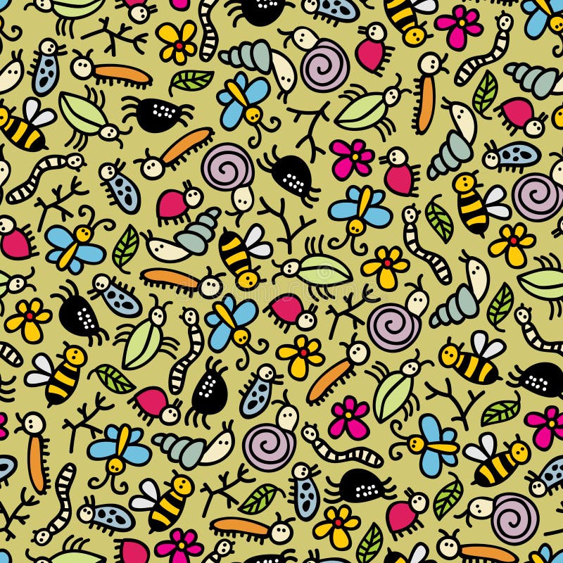 Insects World Black and White Seamless Pattern. Stock Vector ...