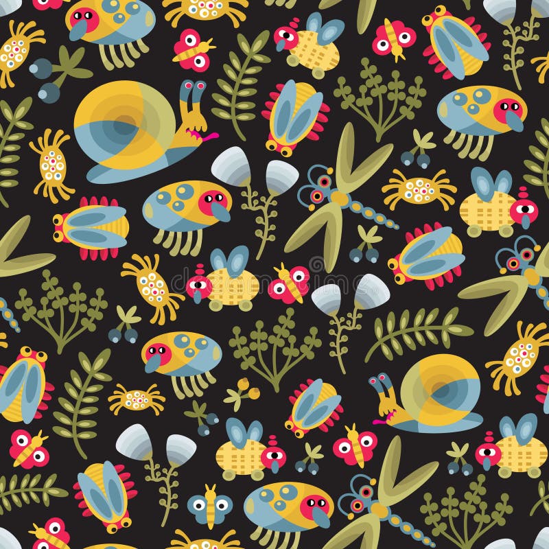 Insects World Black and White Seamless Pattern. Stock Vector ...