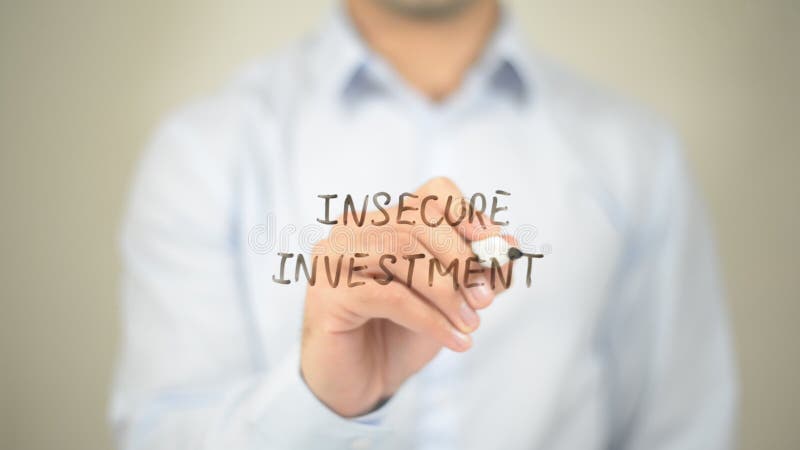 Insecure Investment, Man Writing on Transparent Screen Stock Photo ... Insecure Investment, Man Writing on Transparent Screen Stock Photo ...