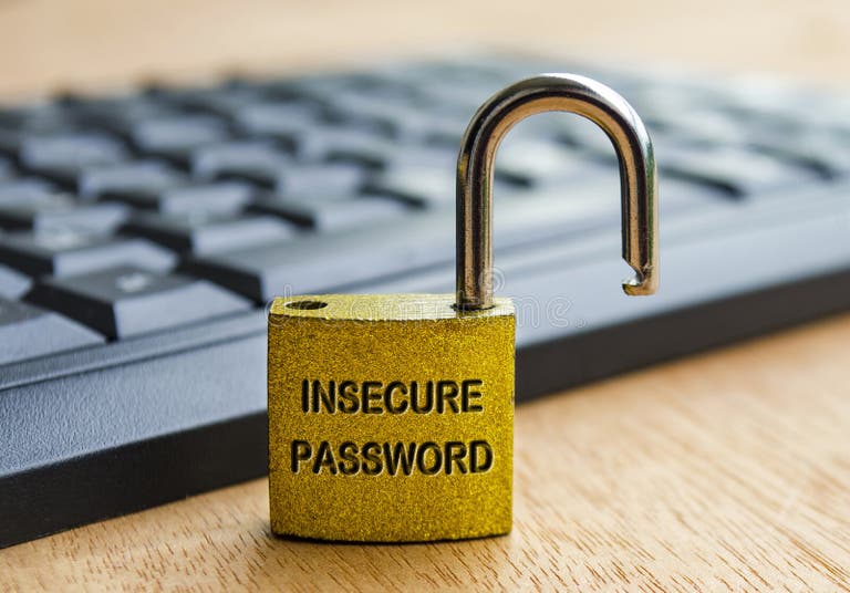 Insecure Password Text Engraved On Padlock With Keyboard Background Password And Use Access