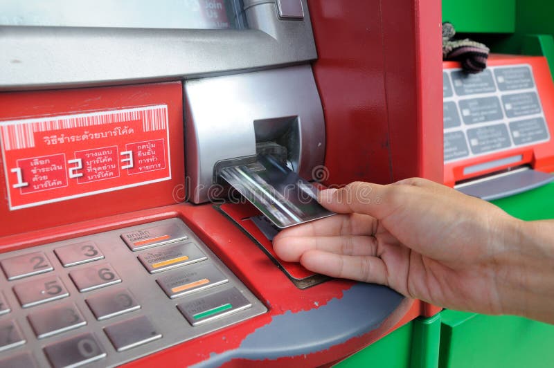 Insert Card Into An Atm To Begin A Financial Transaction Stock Image Image Of Baht Debit