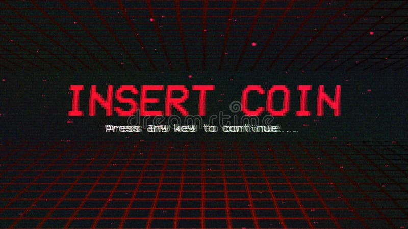 Insert Coin, Vintage Arcade Game Screen with Glitch Effect Stock ...