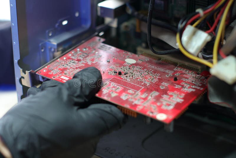 Inserting an Old Graphics Card into a Computer Stock Image - Image of ...