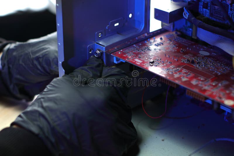 Inserting an Old Graphics Card into a Computer Stock Photo - Image of ...