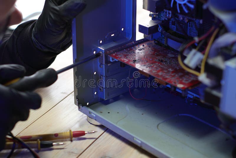 Inserting an Old Graphics Card into a Computer Stock Image - Image of ...