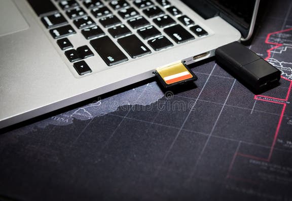 Inserting Sd Card,USB Flash Memory Drive Plugged into a Computer Laptop ...