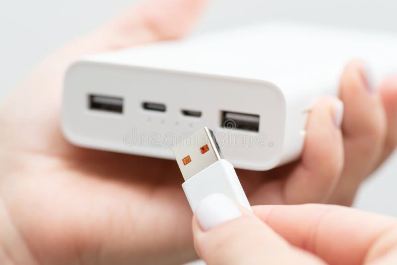Inserting Usb Type-a Cable To Big Modern Powerbank Stock Photo - Image ...