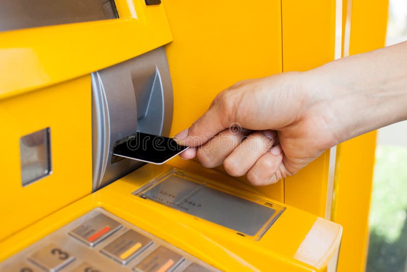 Inserts a Plastic Card into the ATM Stock Image - Image of code, hand ...