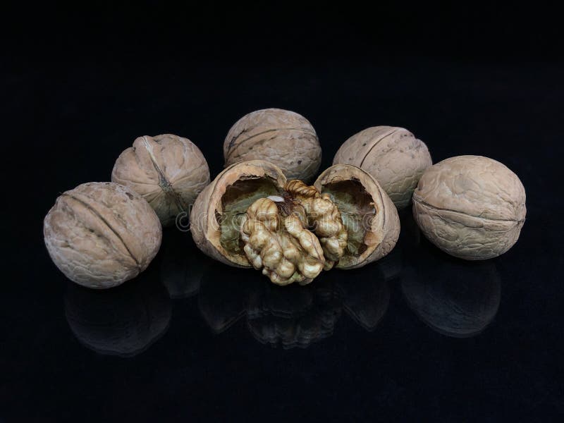 Inshell Walnuts on a Black Background. Ripe Walnut in a Hard Shell ...