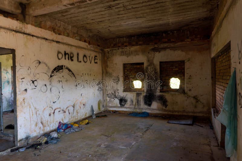 Inside an Abandoned Building with Tags Stock Image - Image of doors ...