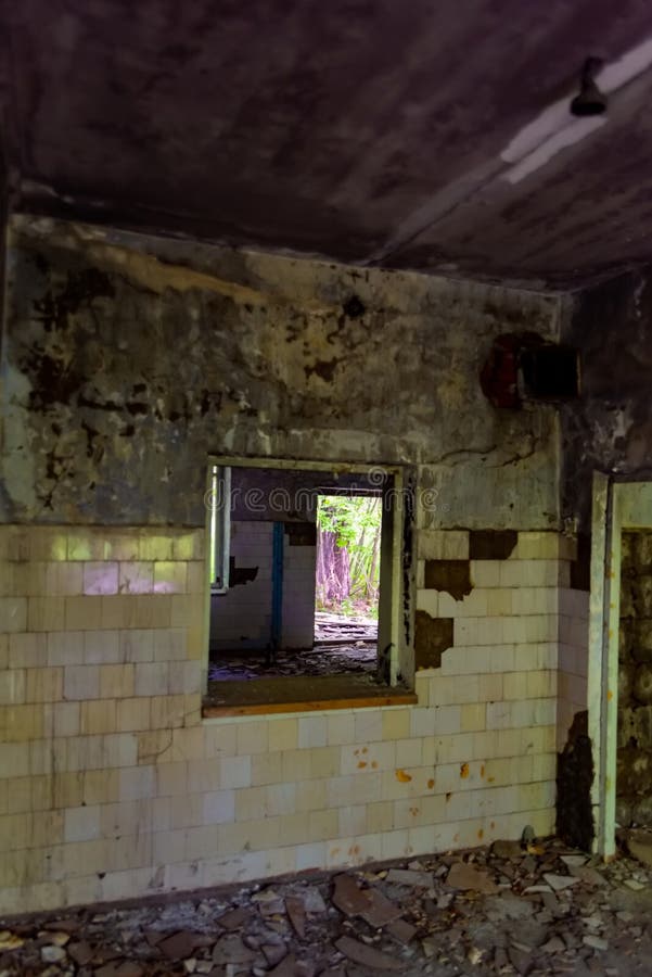 Inside an Abandoned House. View of the Broken Window Stock Photo ...
