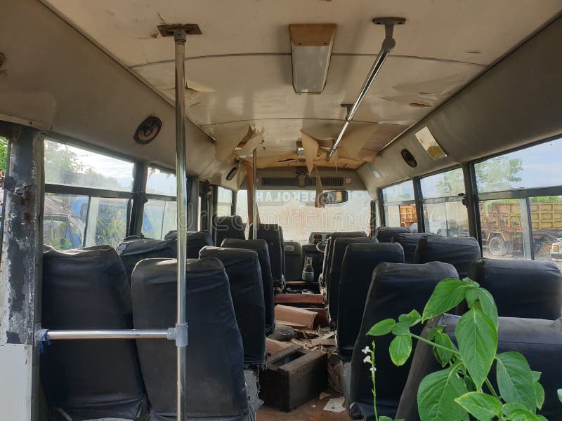 Inside of the Abandoned School Bus Stock Photo - Image of minibus ...