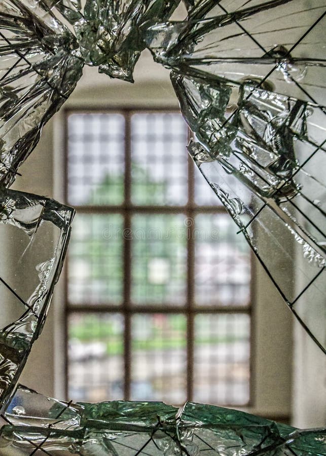 Window As Seen through a Broken Window in an Abandoned School Stock ...