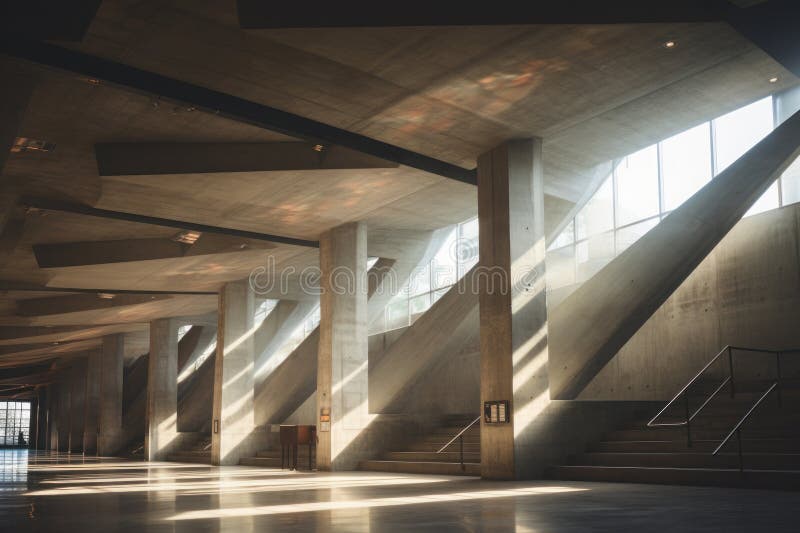 The Inside of an Abstract Concrete Building with Two Rays of Light ...